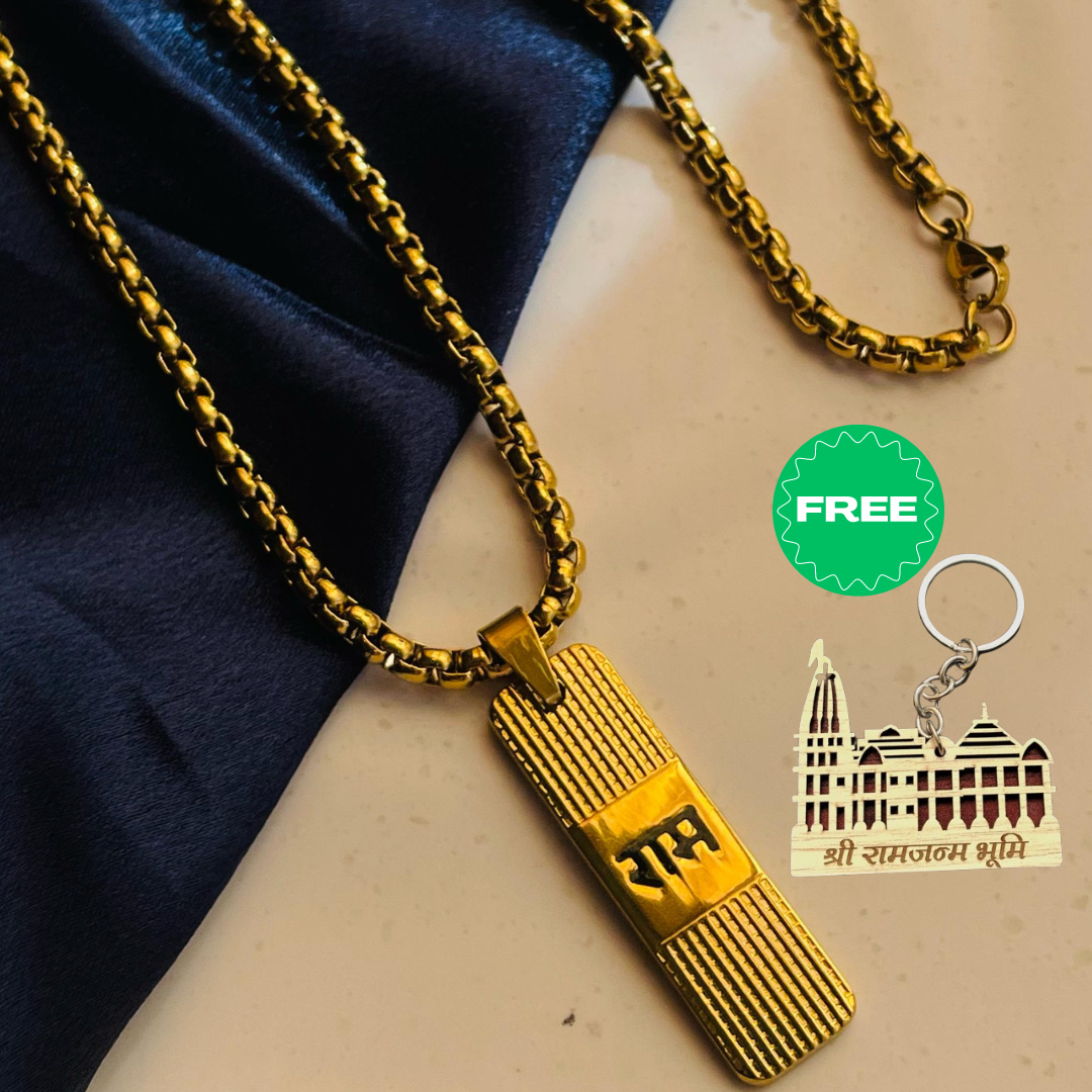 Shree Ram Gold Plated Dotted Pendant with chain Set + Free Ram Mandir ...